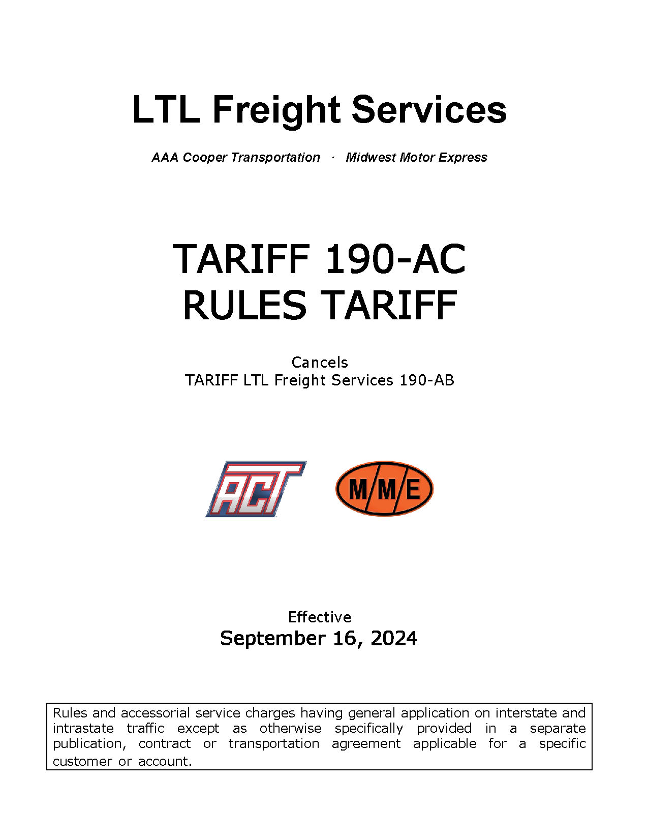 Rate Rules Tariff | Midwest Motor Express